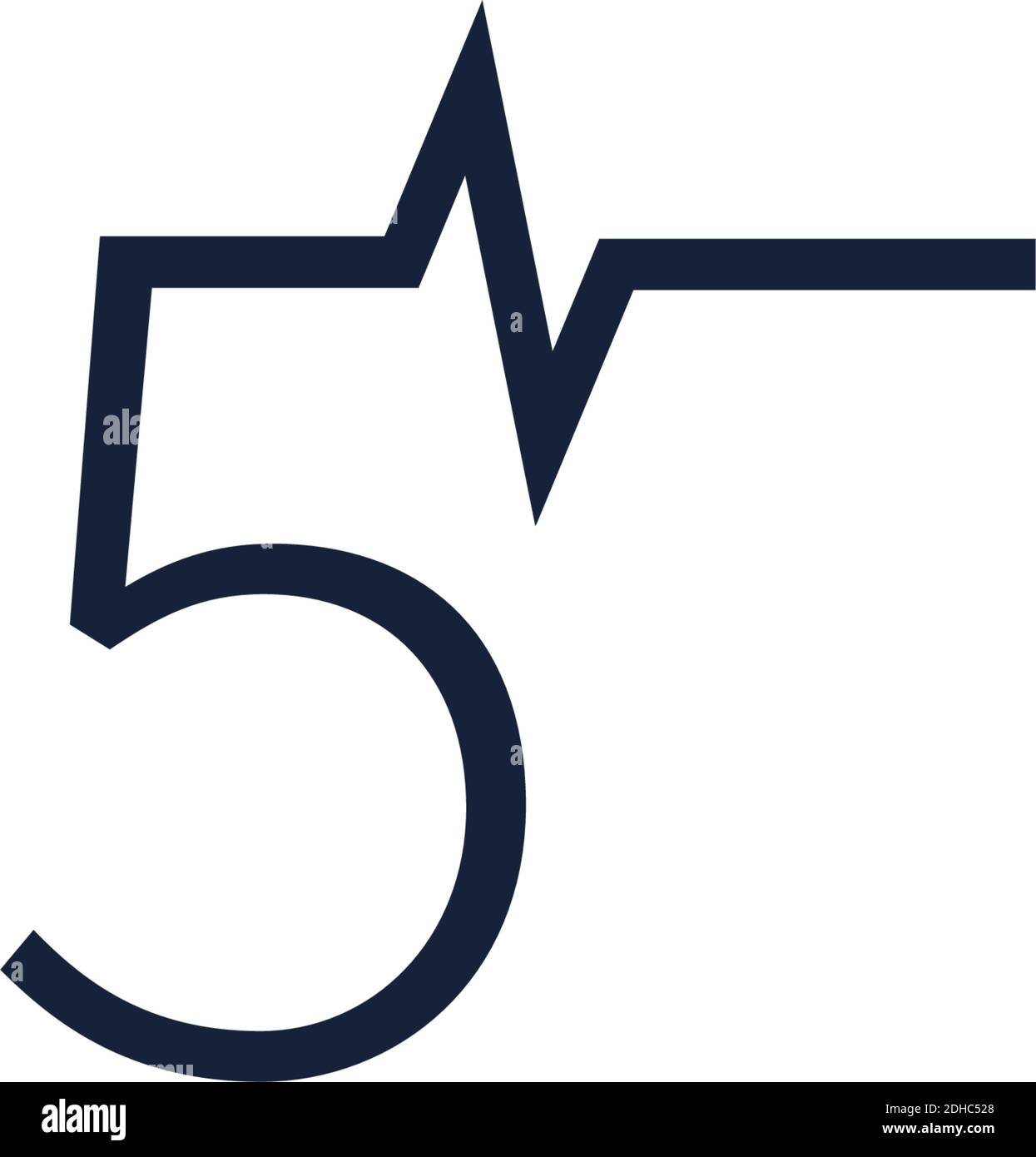 Number 5 icon logo combined with pulse icon design template Stock ...
