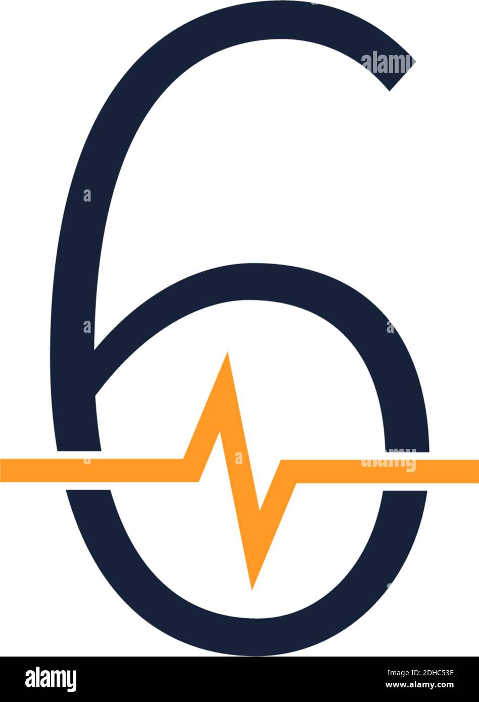 Number 6 icon logo combined with pulse icon design template Stock ...