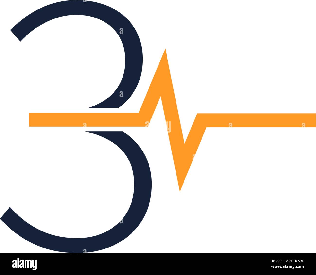 Number 3 icon logo combined with pulse icon design template Stock ...
