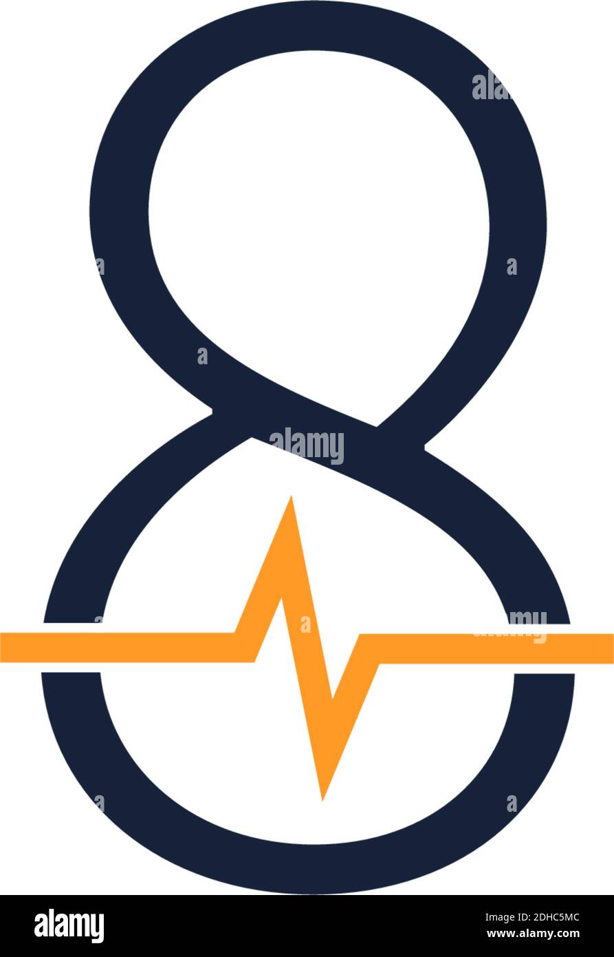 Number 8 icon logo combined with pulse icon design template Stock ...