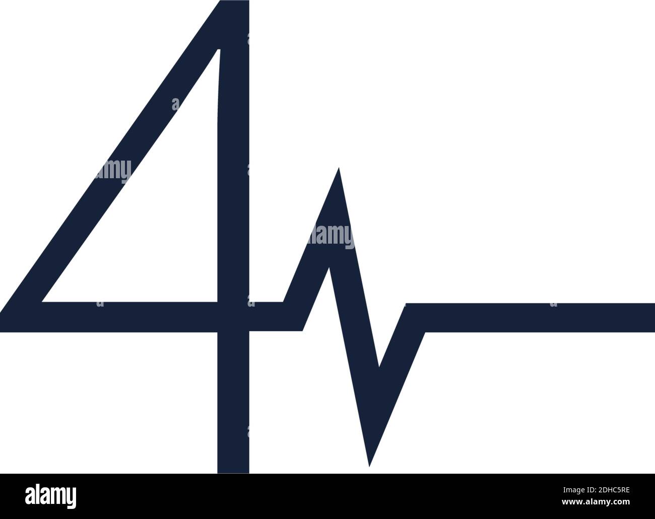 Number 4 icon logo combined with pulse icon design template Stock ...