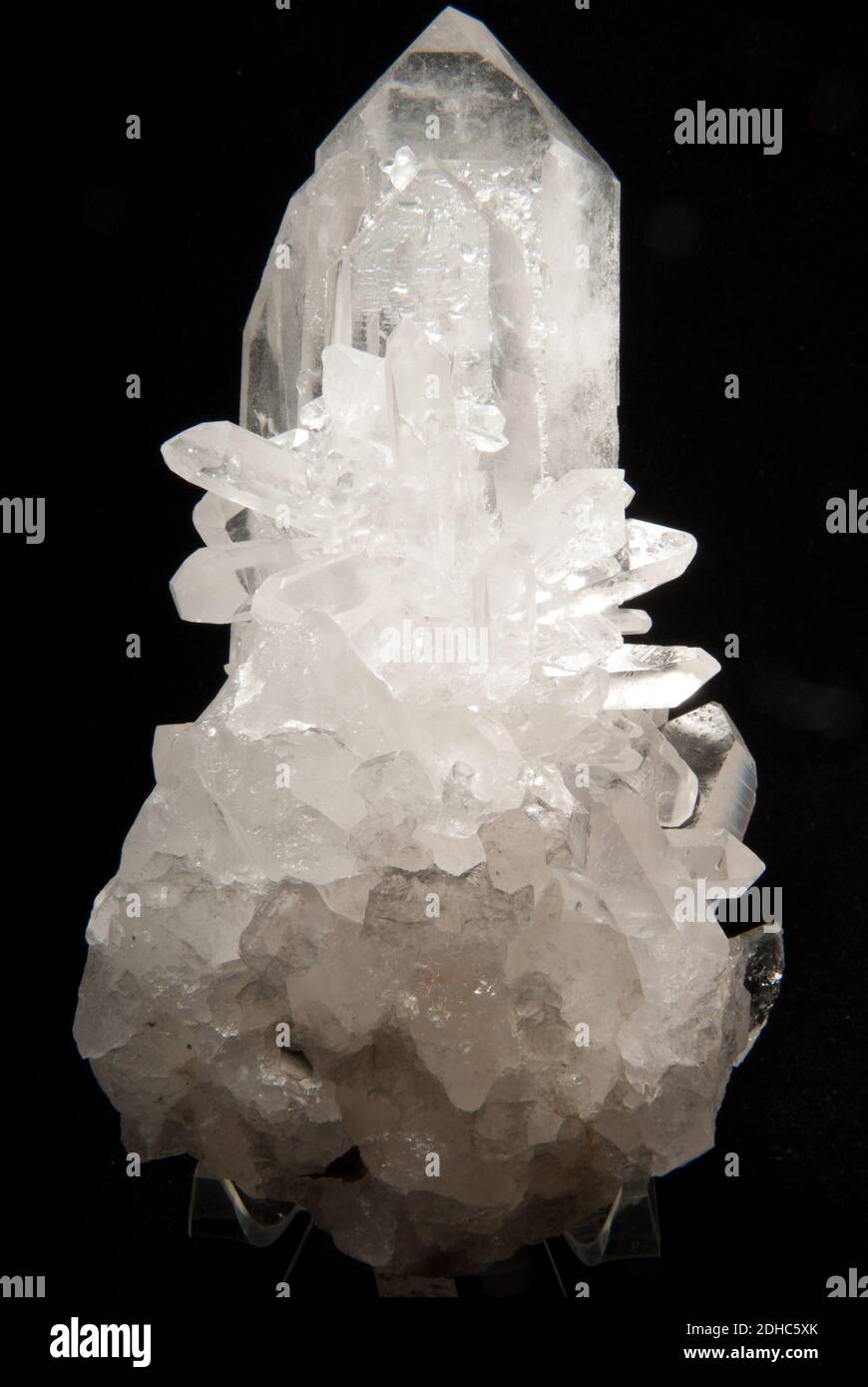 quartz mineral on a black background showing translucent facets Stock ...