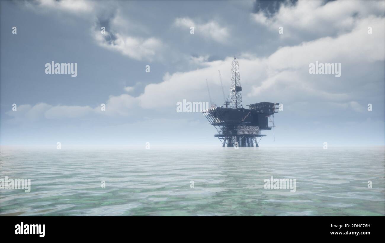Large Pacific Ocean offshore oil rig drilling platform Stock Photo - Alamy