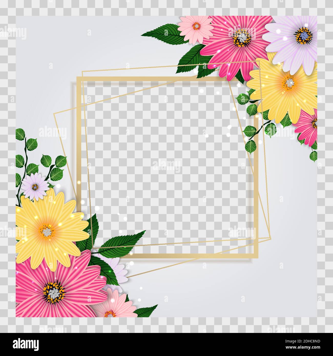 Cute Background with Frame and Flowers Collection Set. Vector ...