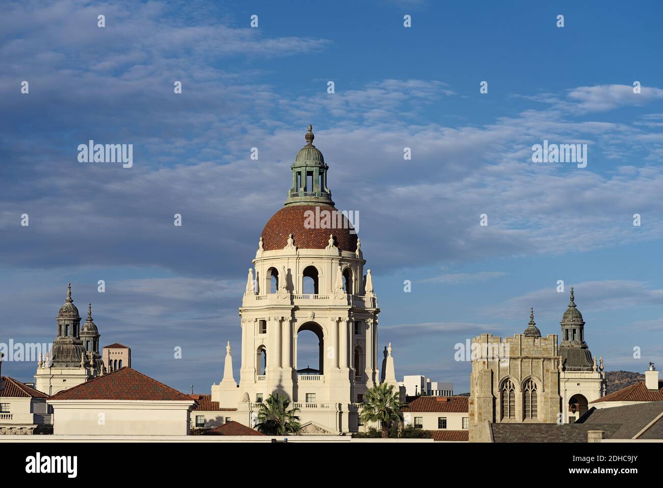 Pasadena City Hall towers and surrounding buildings. Pasadena is ...