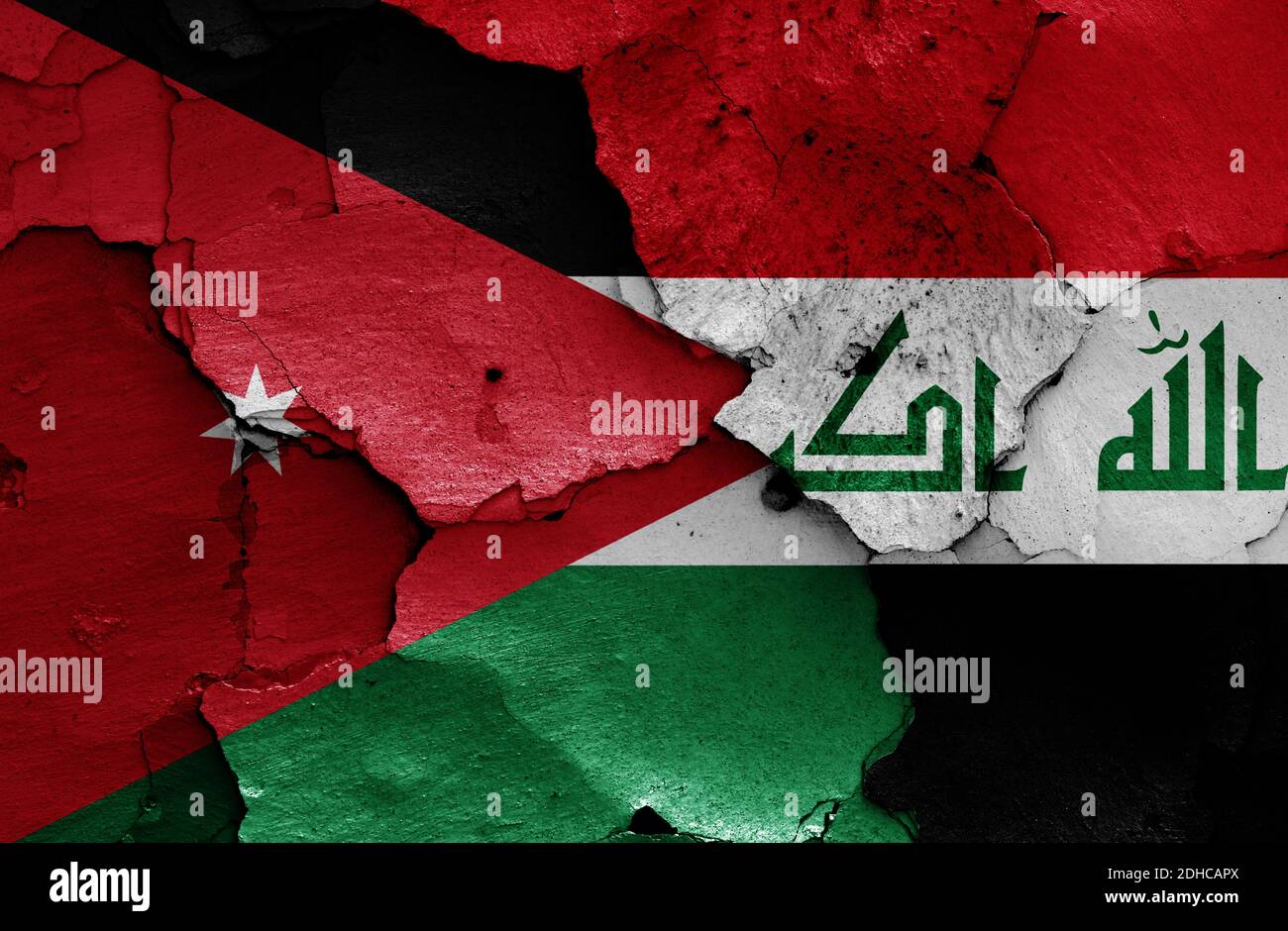 Flags of Jordan and Iraq painted on cracked wall Stock Photo - Alamy