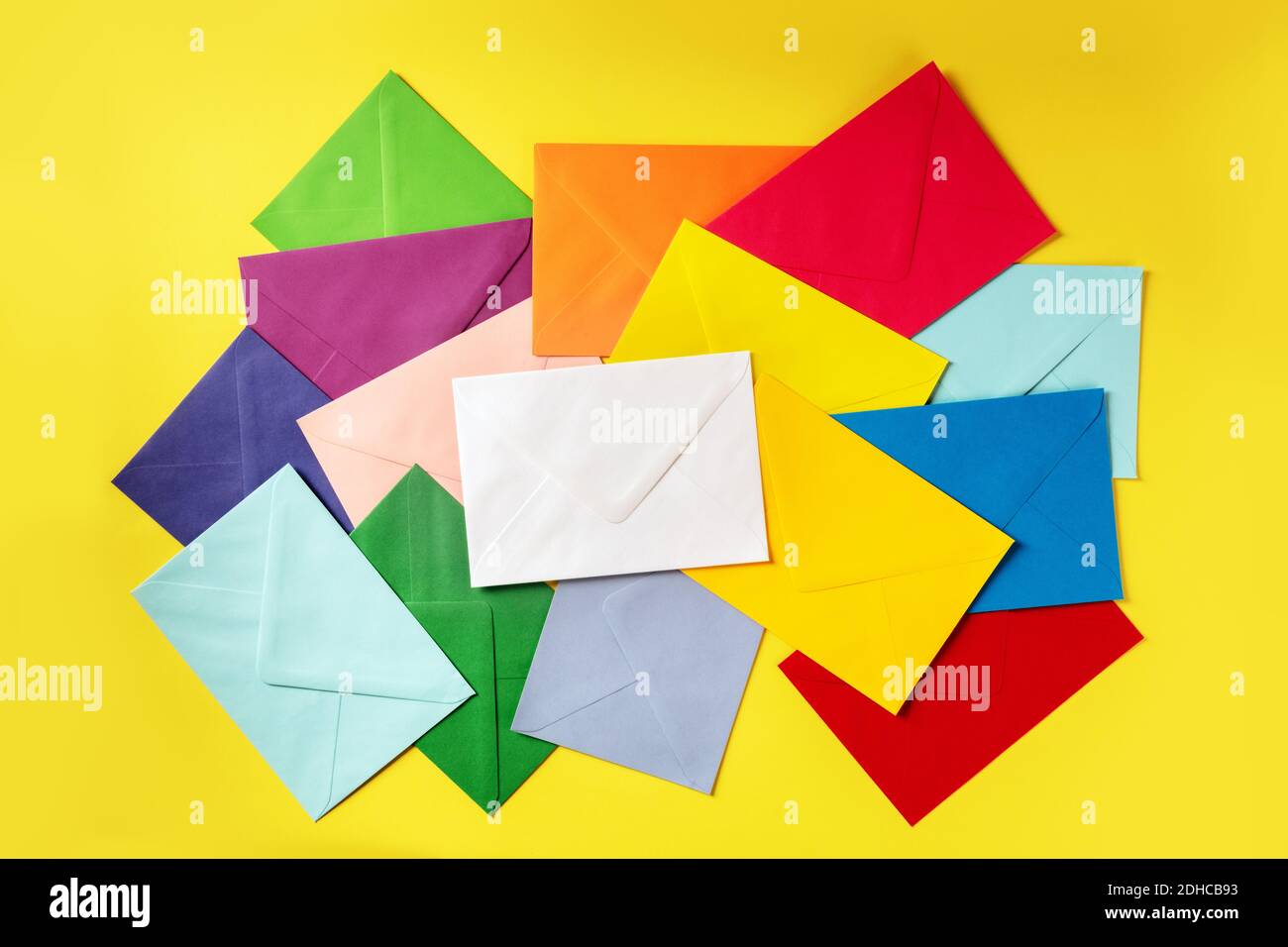 Many envelopes of various colors, overhead shot Stock Photo - Alamy