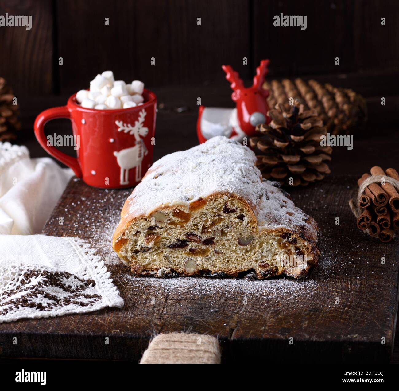 Stollen, a traditional European cake with nuts and candied fruit, is ...