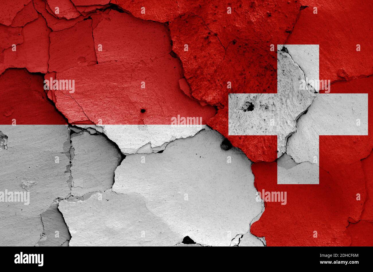 Flags of Solothurn canton and Switzerland painted on cracked wall Stock ...