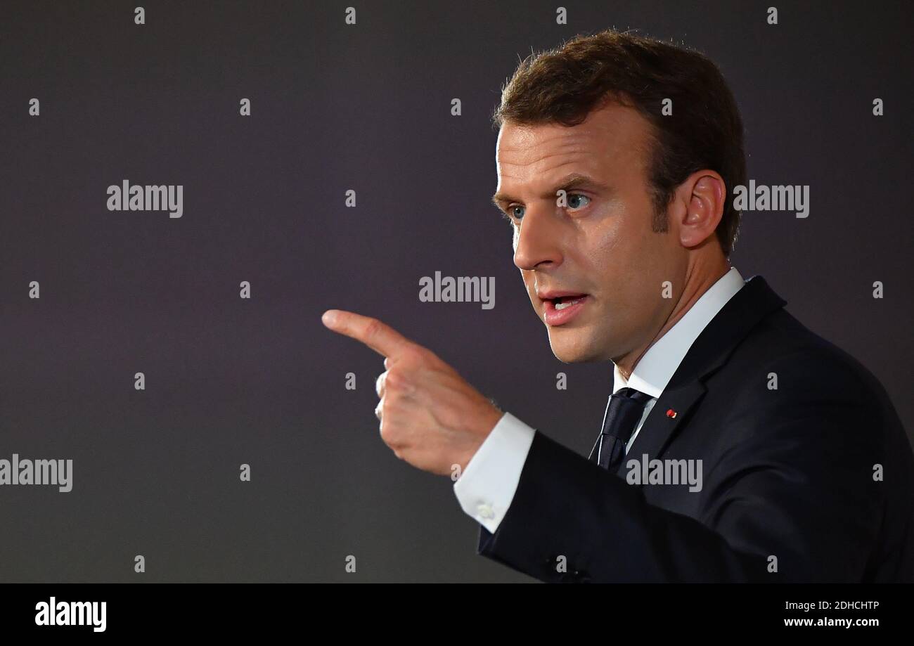 Emmanuel Macron speaks during the 27th Plenary Session of the Assembly ...