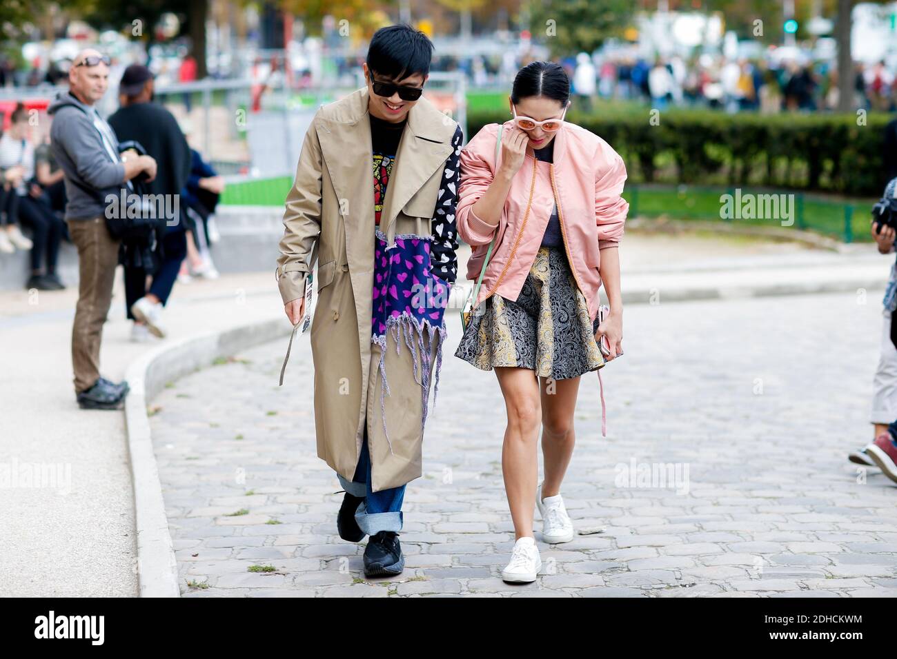Street style, Declan Chan and Tina Leung arriving at Elie Saab Spring ...
