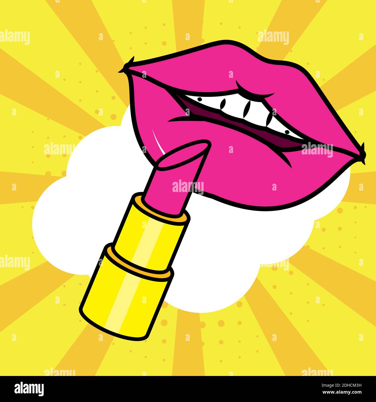 pop art mouth with lipstick design of retro expression comic theme ...