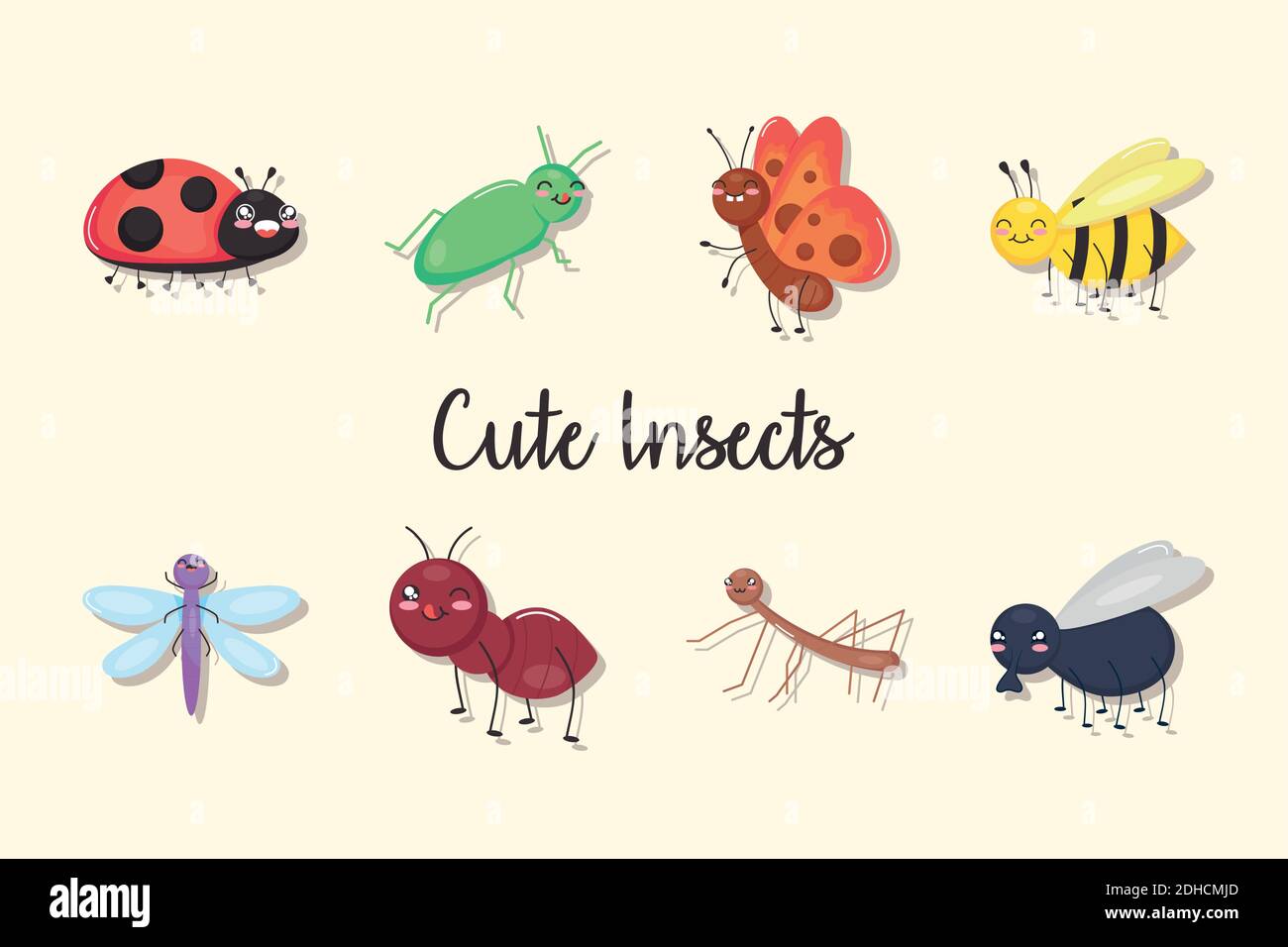 cute insects icon set over white background, colorful design, vector ...