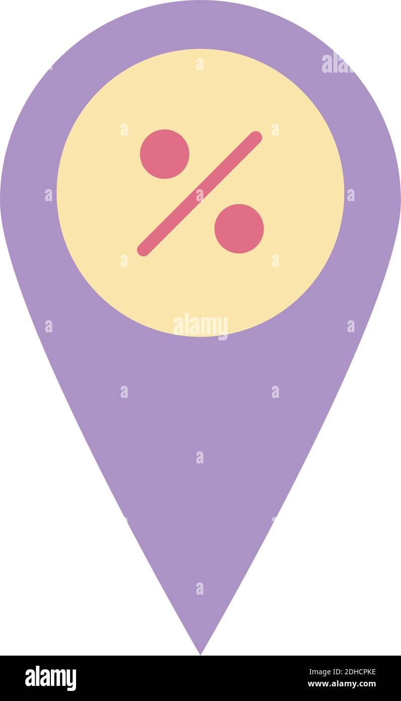 location mark with purple color and one symbol of percentage in the ...