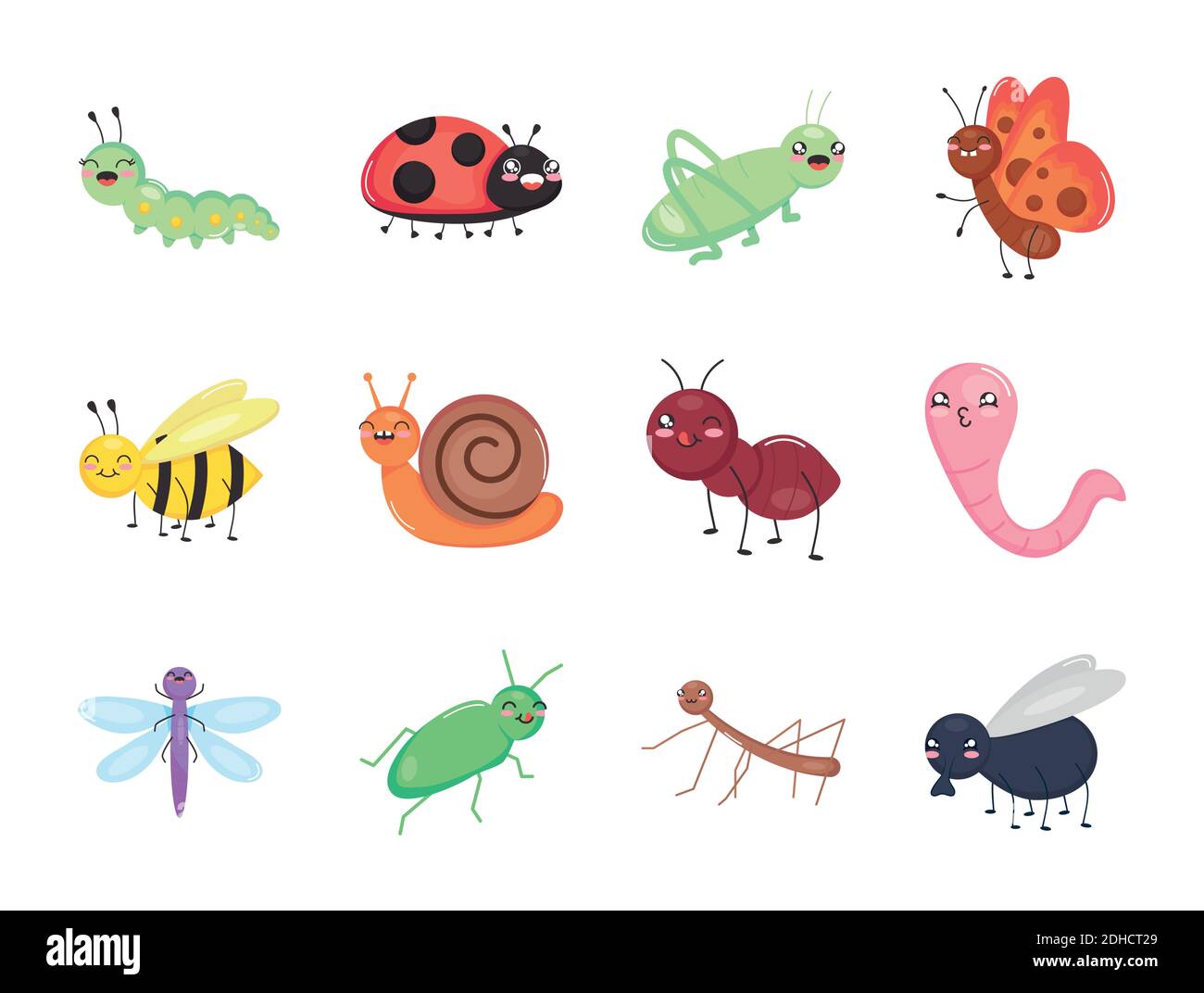 icon set of cute insects over white background, colorful design, vector ...