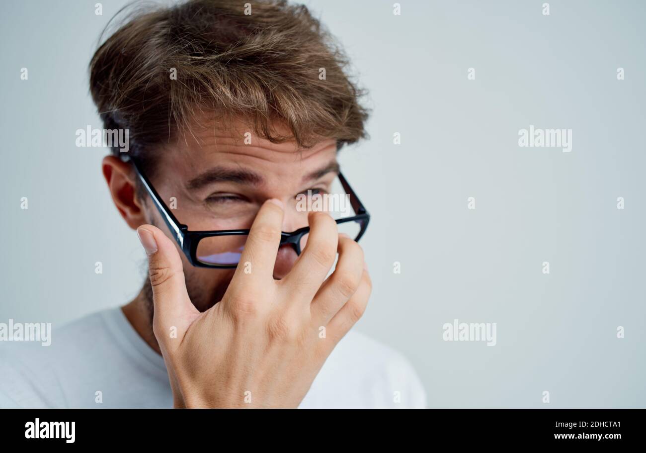 man wearing glasses health problems vision myopia treatment Stock Photo ...