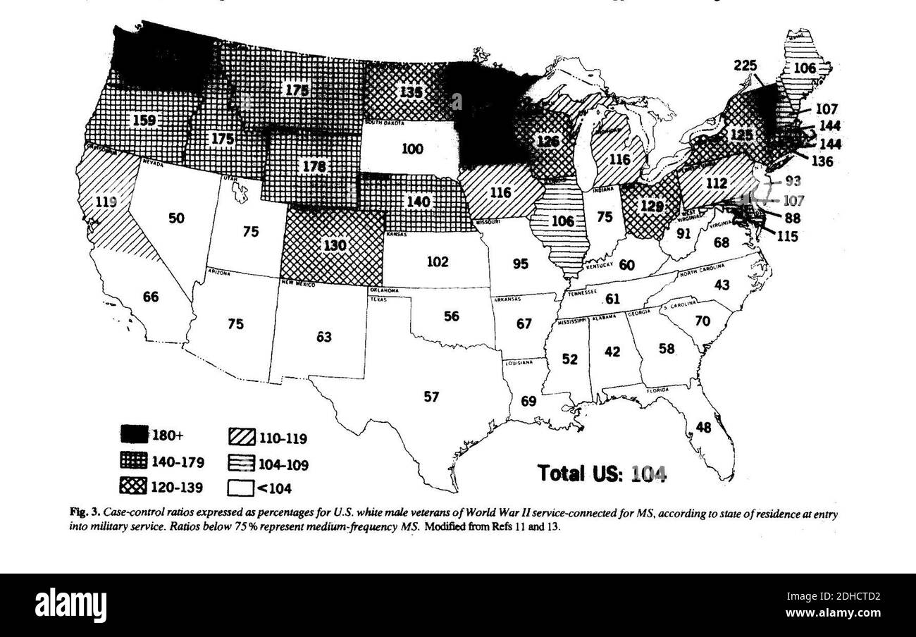 Kurtzke 1983 map of Multiple sclerosis in the USA Stock Photo - Alamy