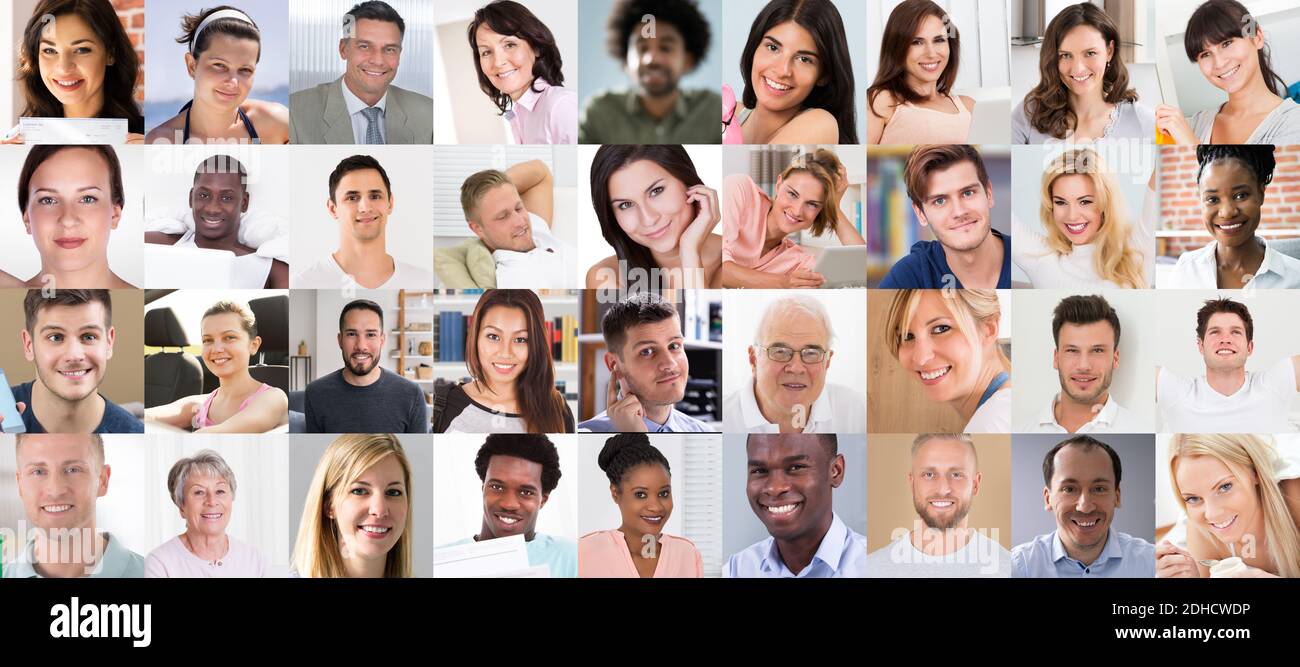 Multicultural Faces Photo Collage. Portrait And Avatar Headshots Stock ...