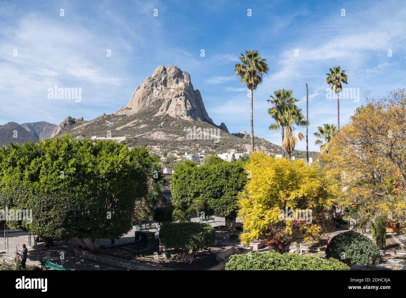 View of the Pena de Bernal monolith from the beautiful colonial village ...