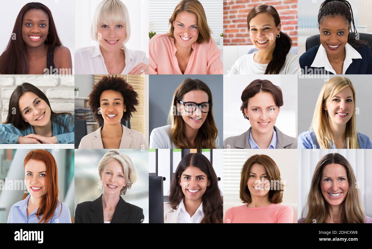 Multicultural Women Faces Photo Collage. Portrait And Avatar Headshots ...