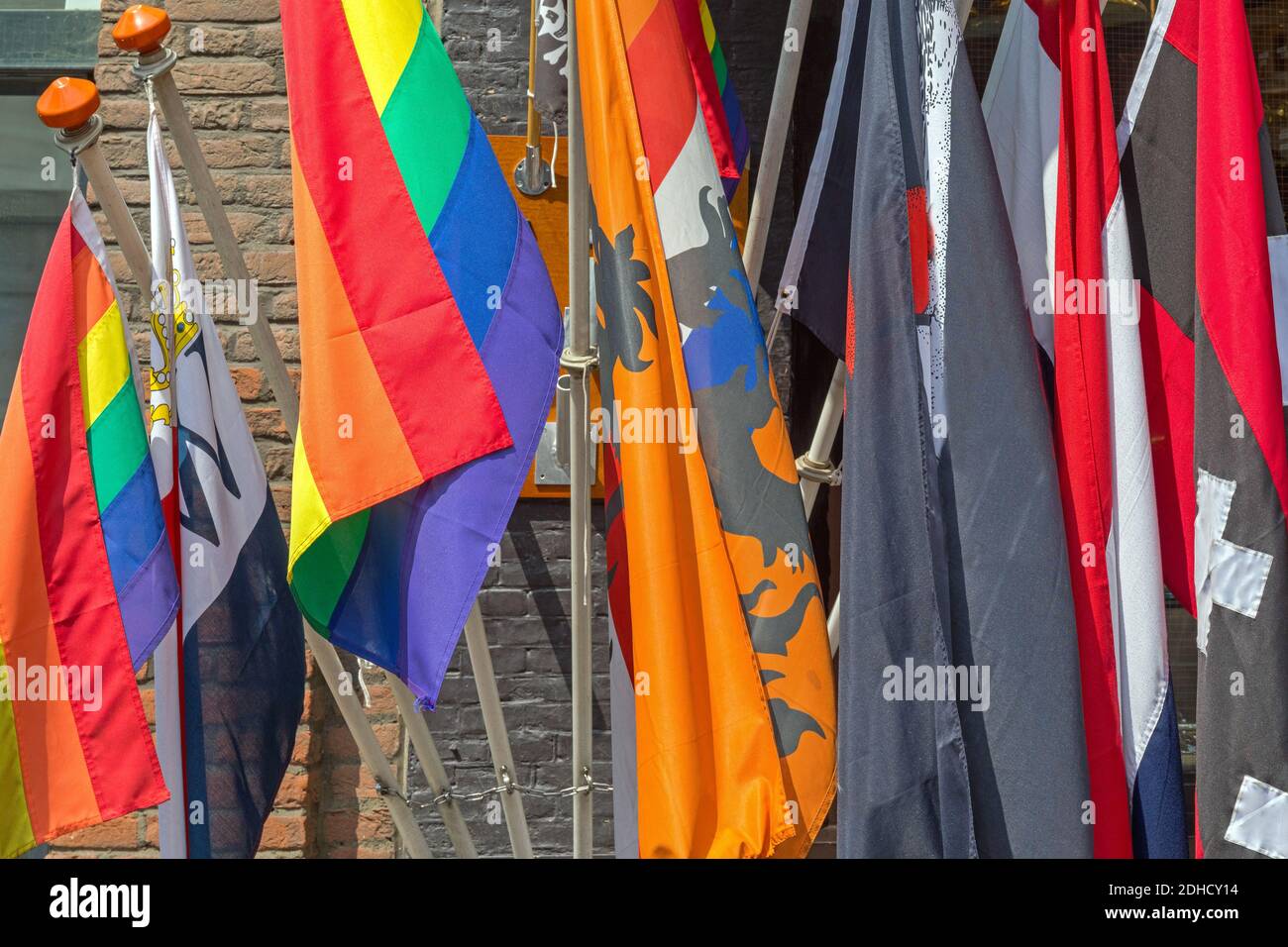 All Kind of Decorative Flags Mix at Poles Stock Photo - Alamy