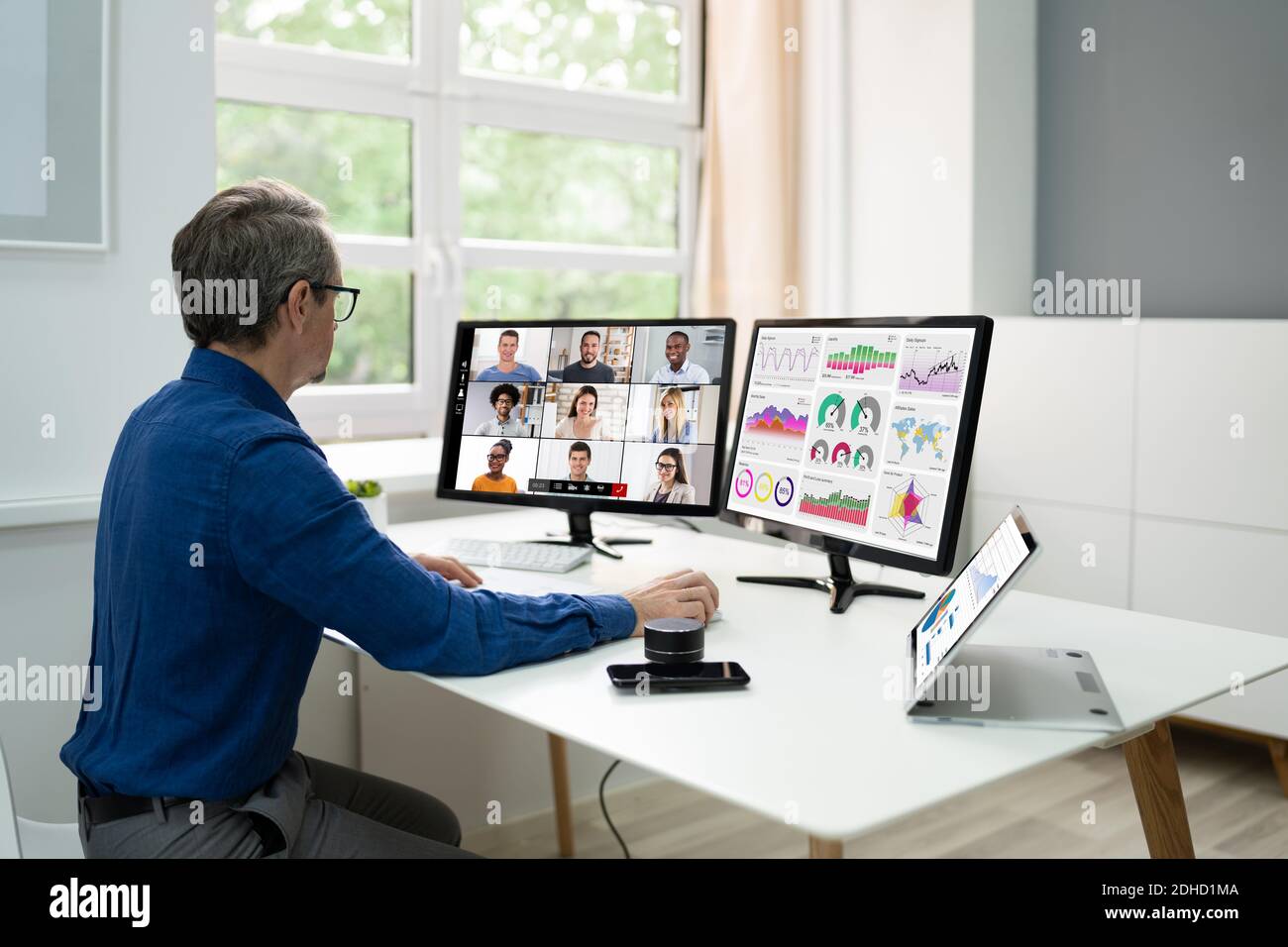 Online Video Conference Webinar Meeting Telework On Screen Stock Photo ...