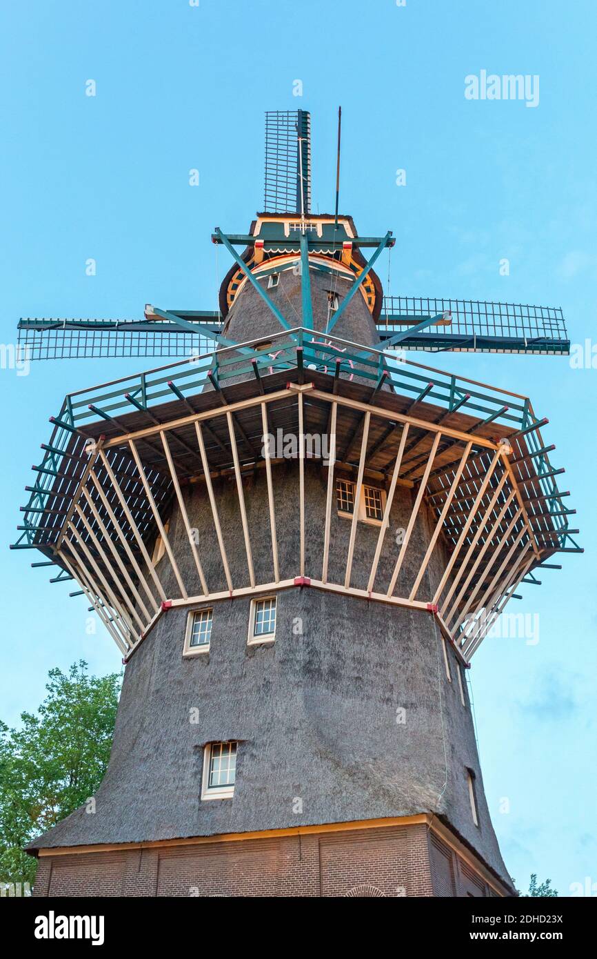 Traditional Windmill Landmark Gooyer in Amsterdam at Dusk Stock Photo ...
