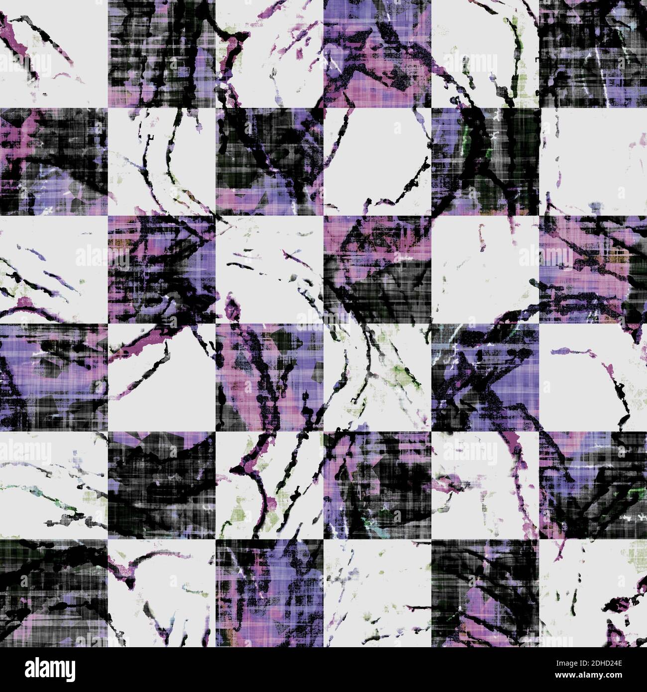 Seamless modern boho tie dye check print. Grunge watercolor texture square grid geometric ...