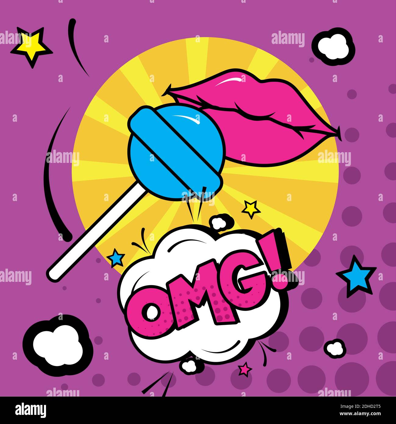 pop art mouth and candy with omg explosion bubble design of retro ...