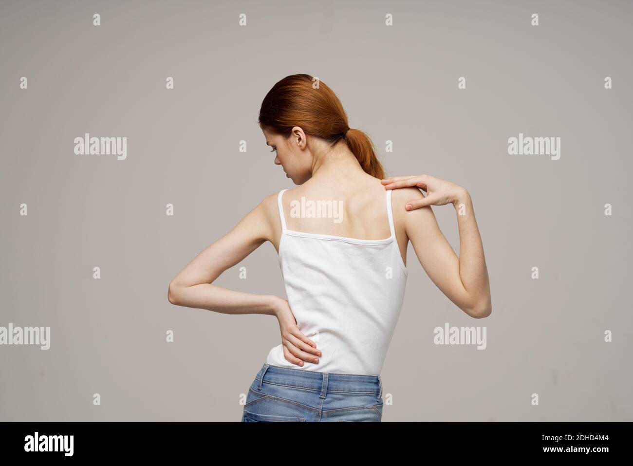 woman holding lower back health problems medicine therapy massage Stock ...