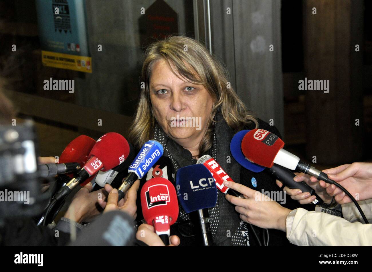 CFE-CGC's president Carole Couvert arriving at the Inter union meeting ...