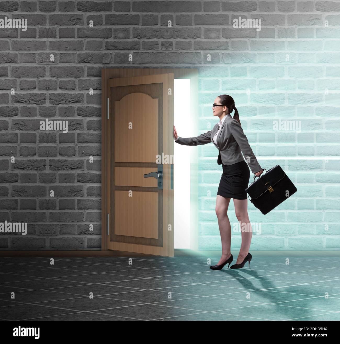 Businesswoman walking through door hi-res stock photography and images ...