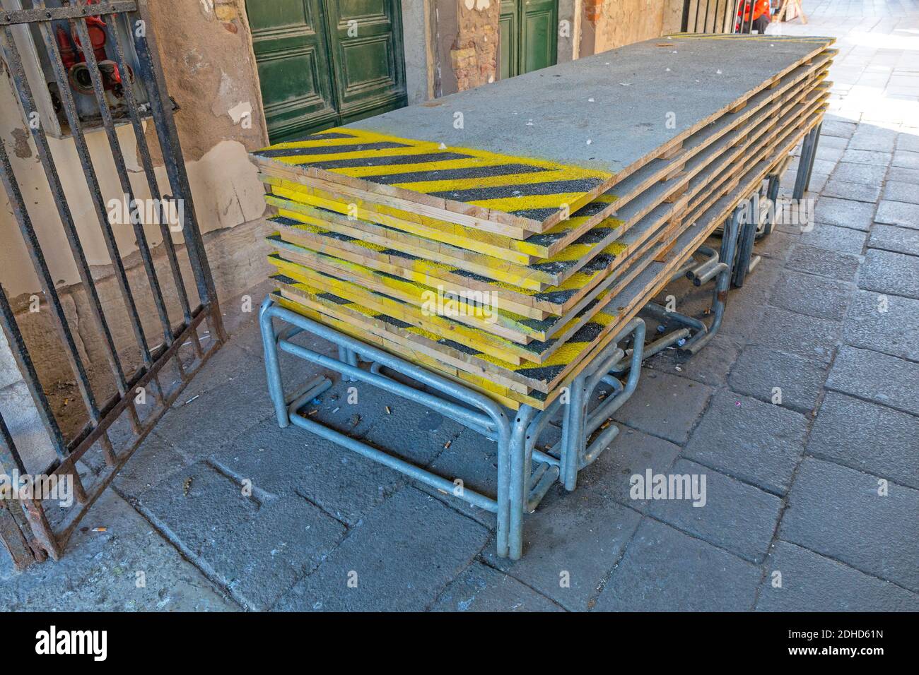 Raised Walkway Platforms Ready for Floods in Venice Stock Photo - Alamy