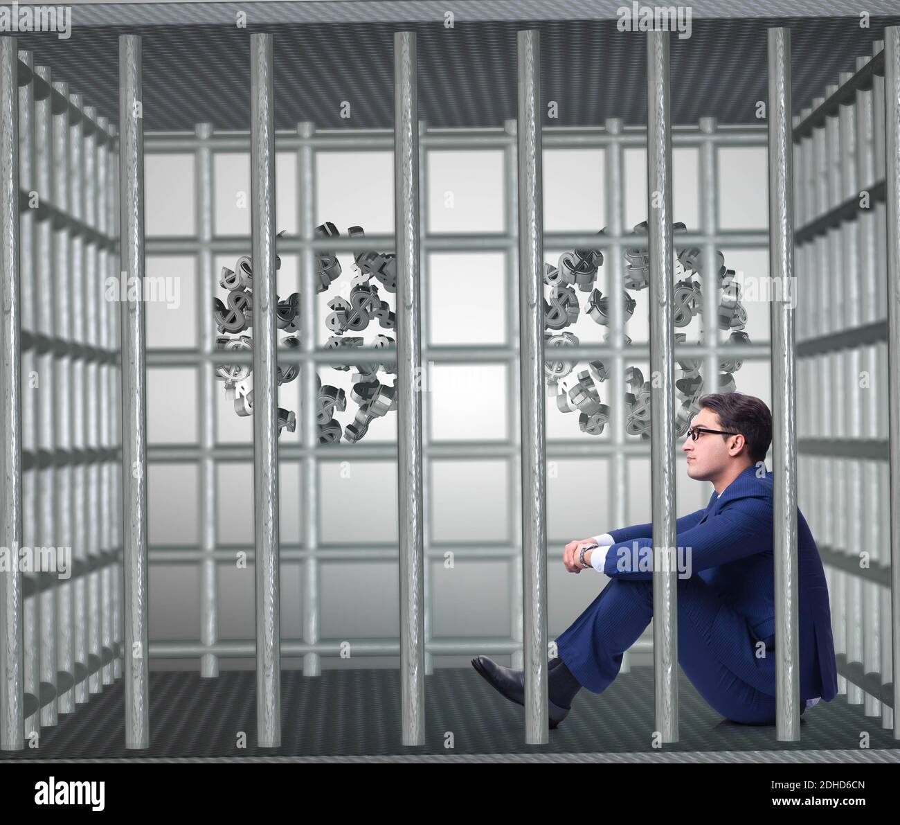 Man trapped in prison with dollars Stock Photo - Alamy