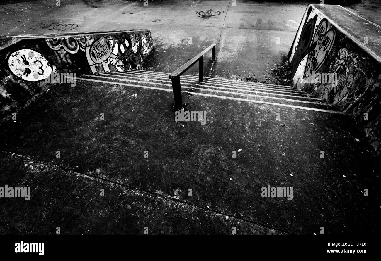 Gritty urban scene showing the graffiti and street art at the BMX and ...