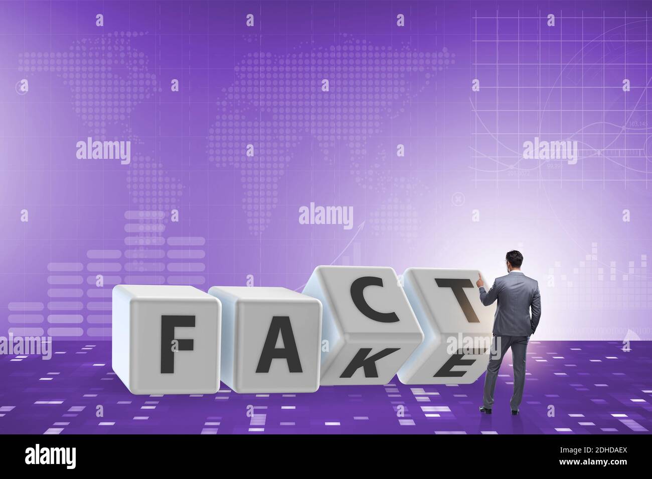 Face or fact concept with turning cubes Stock Photo - Alamy