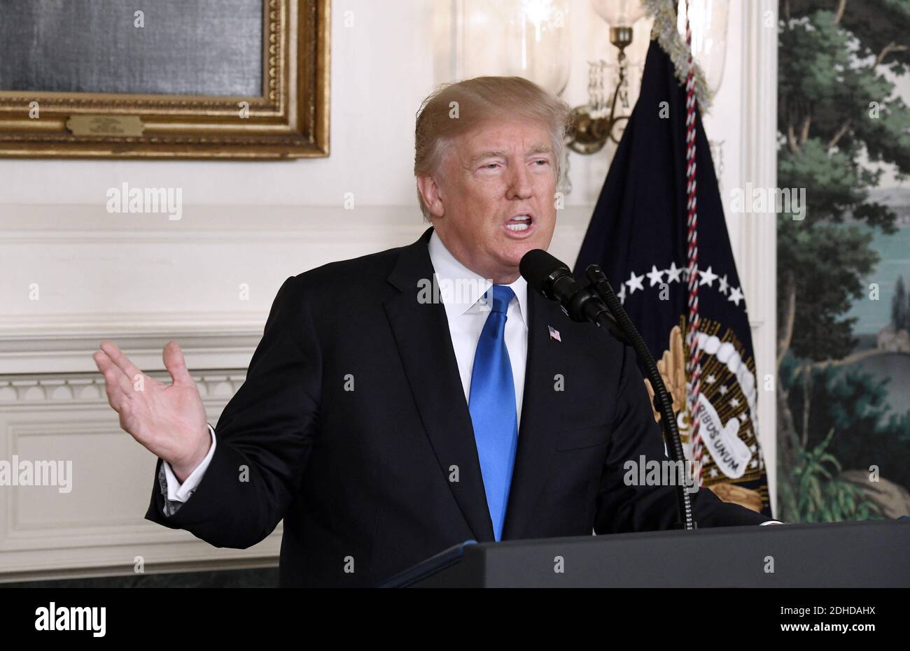 U.S. President Donald Trump speaks on the Iran Strategy in the ...