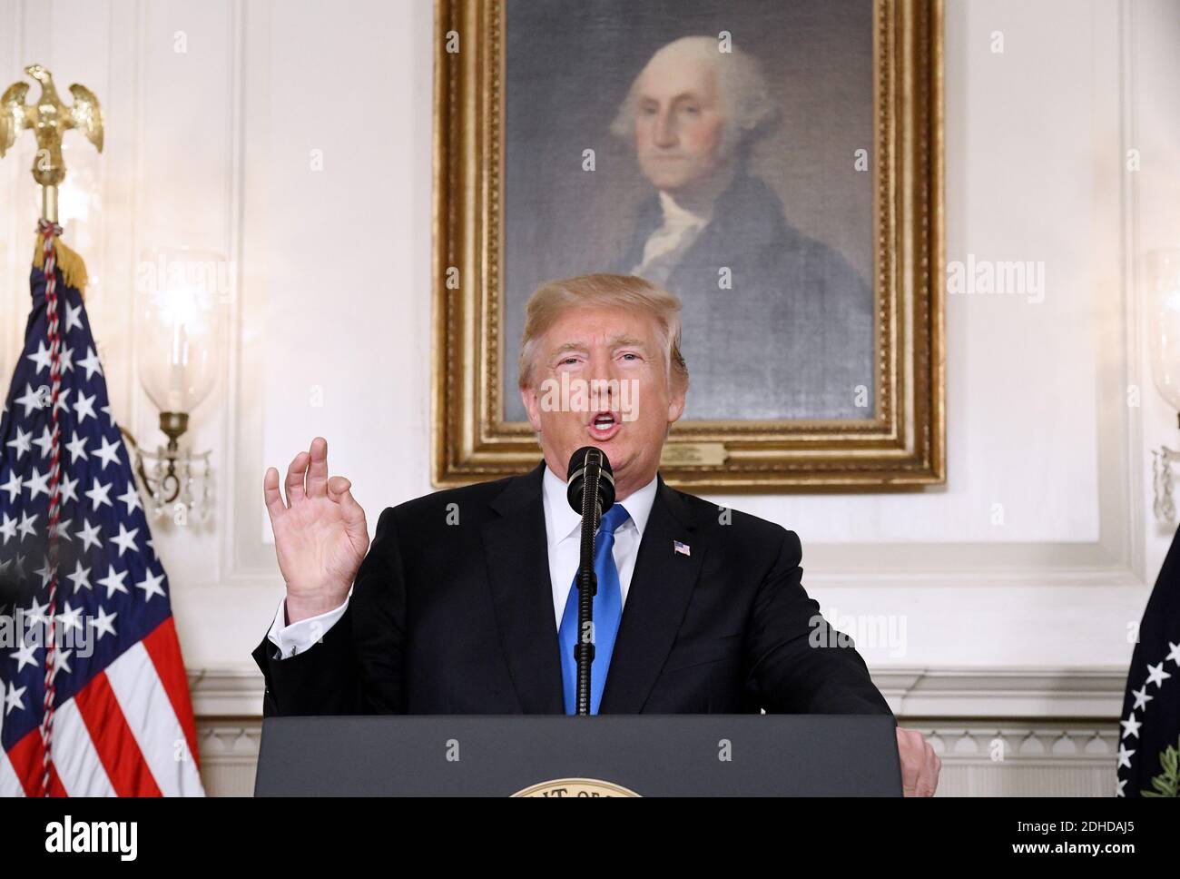 U.S. President Donald Trump speaks on the Iran Strategy in the ...