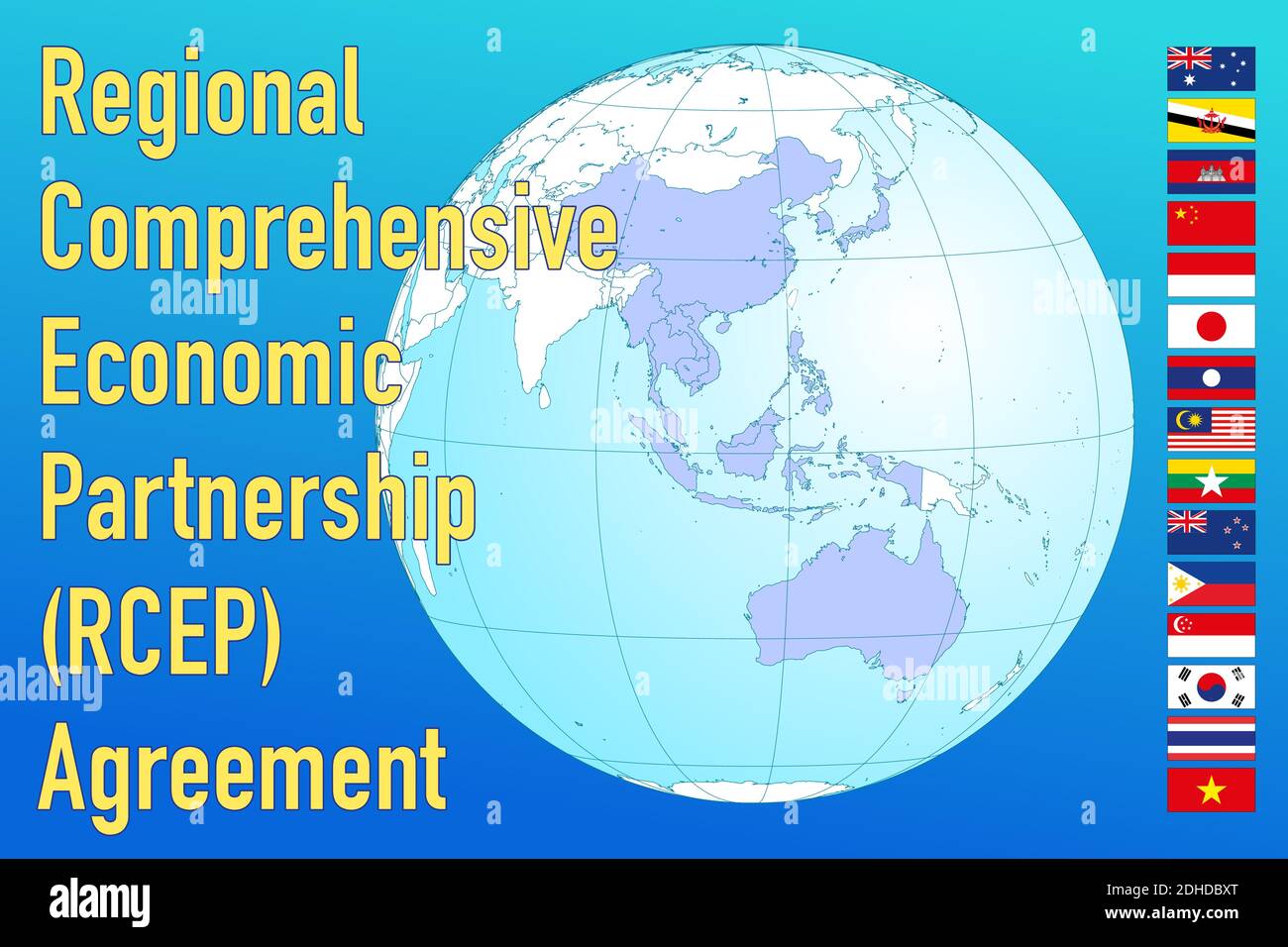 Regional Comprehensive Economic Partnership, RCEP map in the globe with ...
