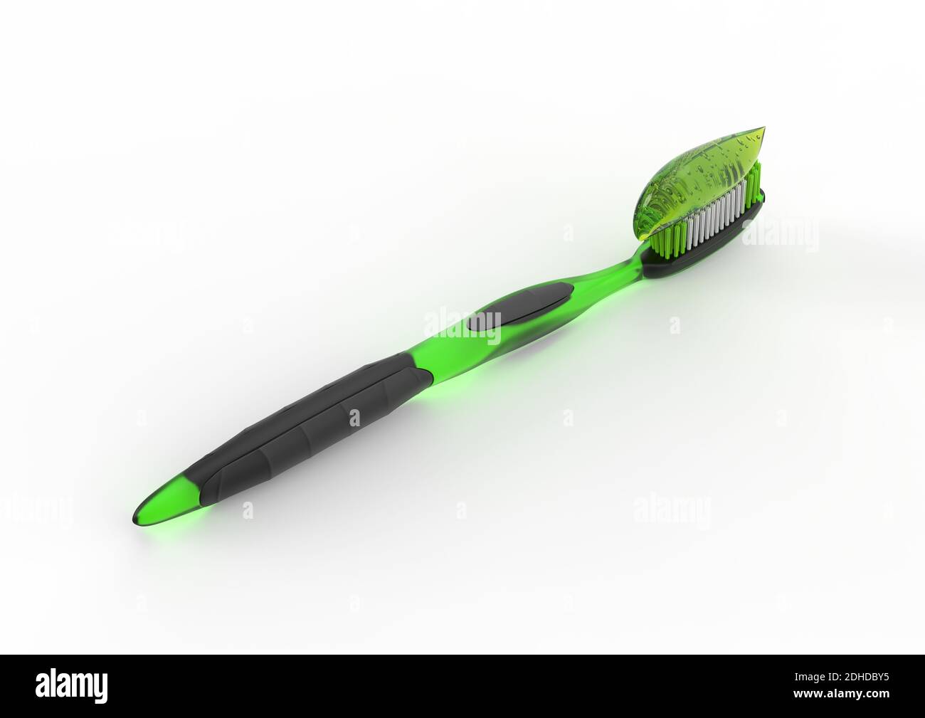Green translucent plastic toothbrush with green transparent gel ...