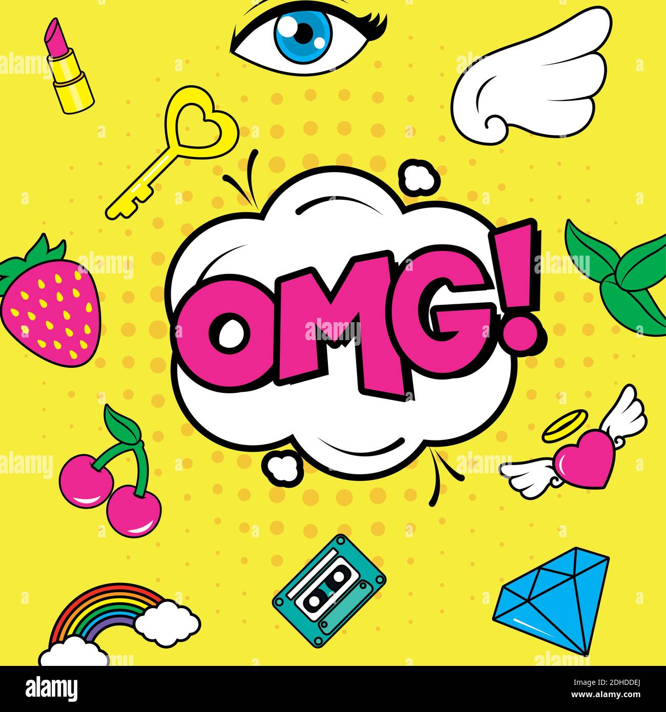 pop art omg explosion bubble with icon set design of retro expression ...