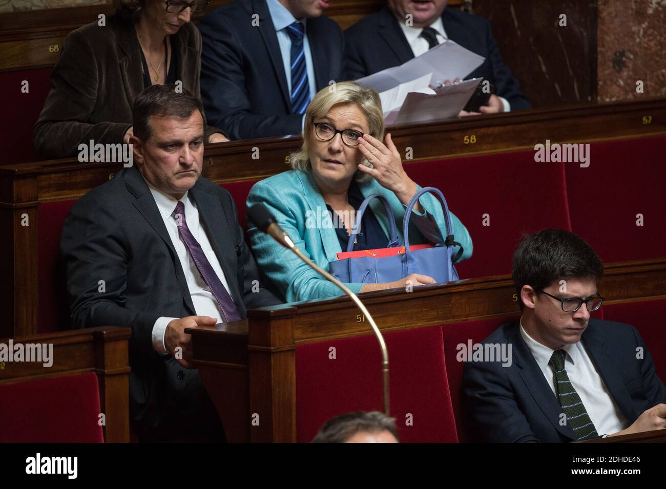 Marine Le Pen, President of the Front National, and her companion Louis ...