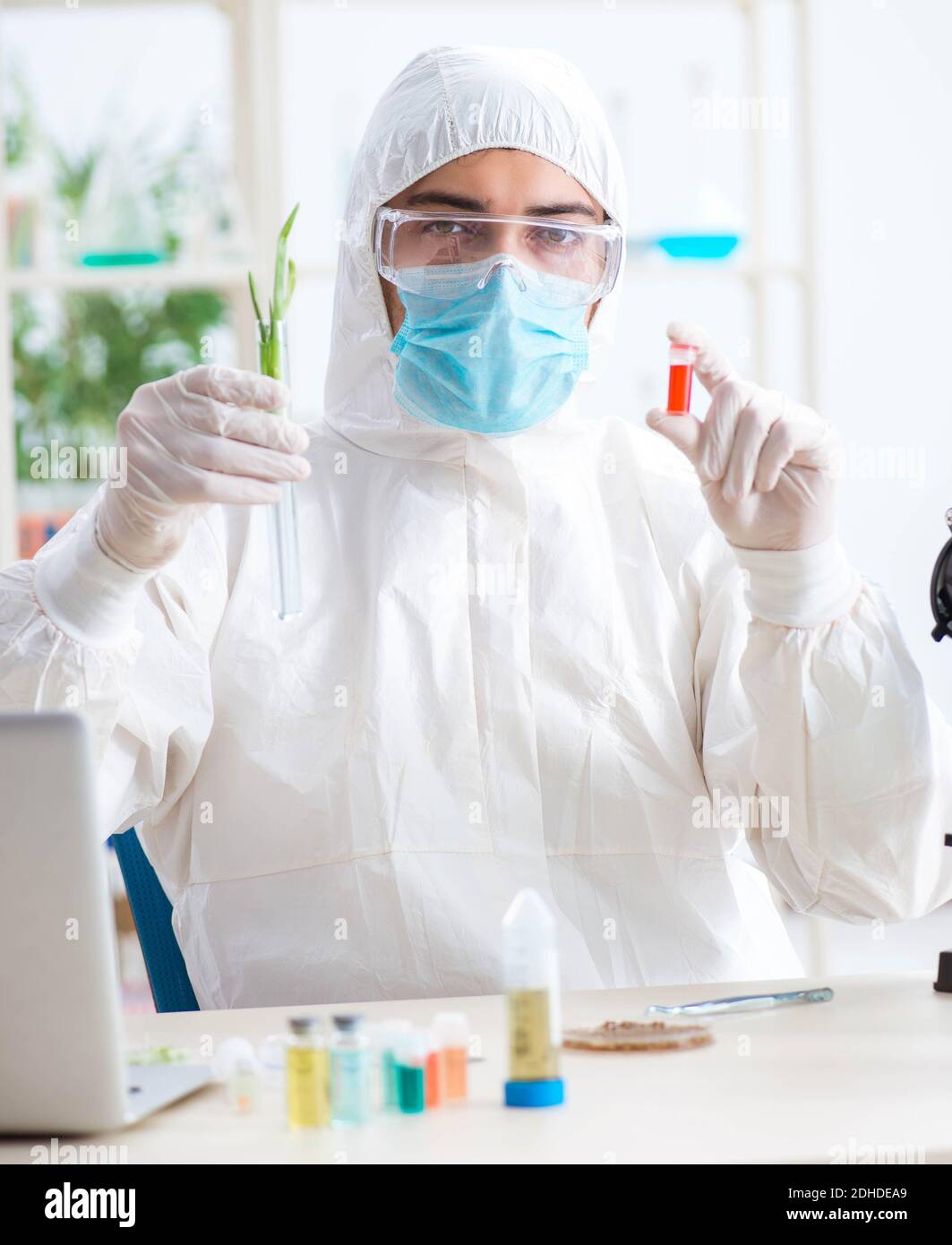 Male biochemist working in the lab on plants Stock Photo - Alamy