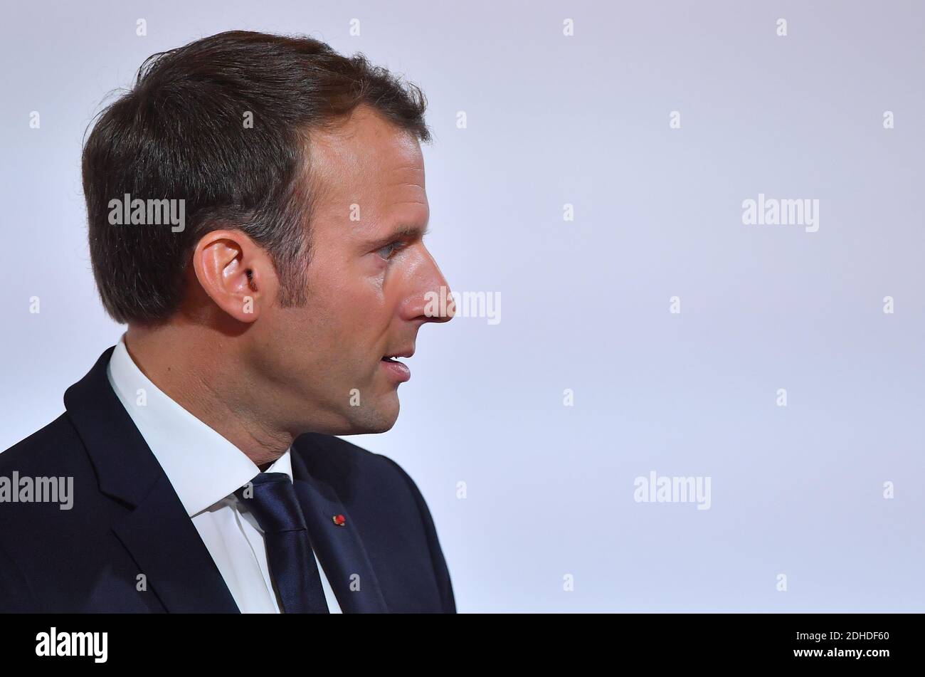 French President Emmanuel Macron delivers a speech on security to ...