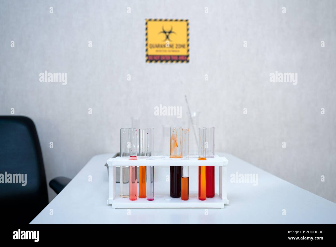 Various colors chemical test tubes in rack at laboratory Stock Photo ...
