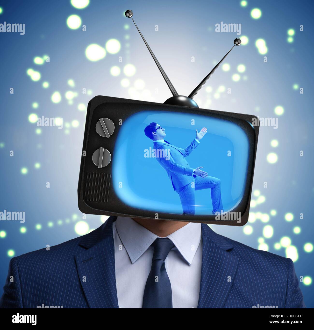 Man with television head in tv addiction concept Stock Photo - Alamy
