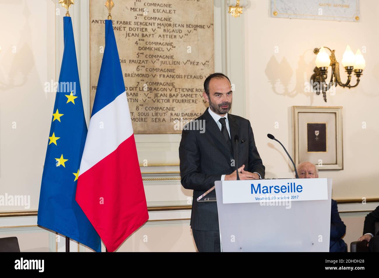 French Prime Minister Edouard Philippe delivers a speech at the city ...