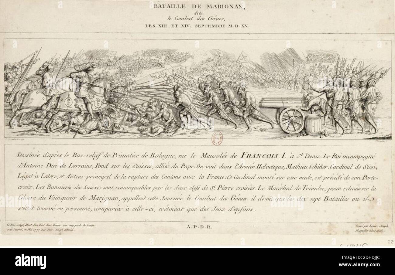 La bataille de Marignan gravée par Masquelier , Louis-Joseph (1741-1811 ...