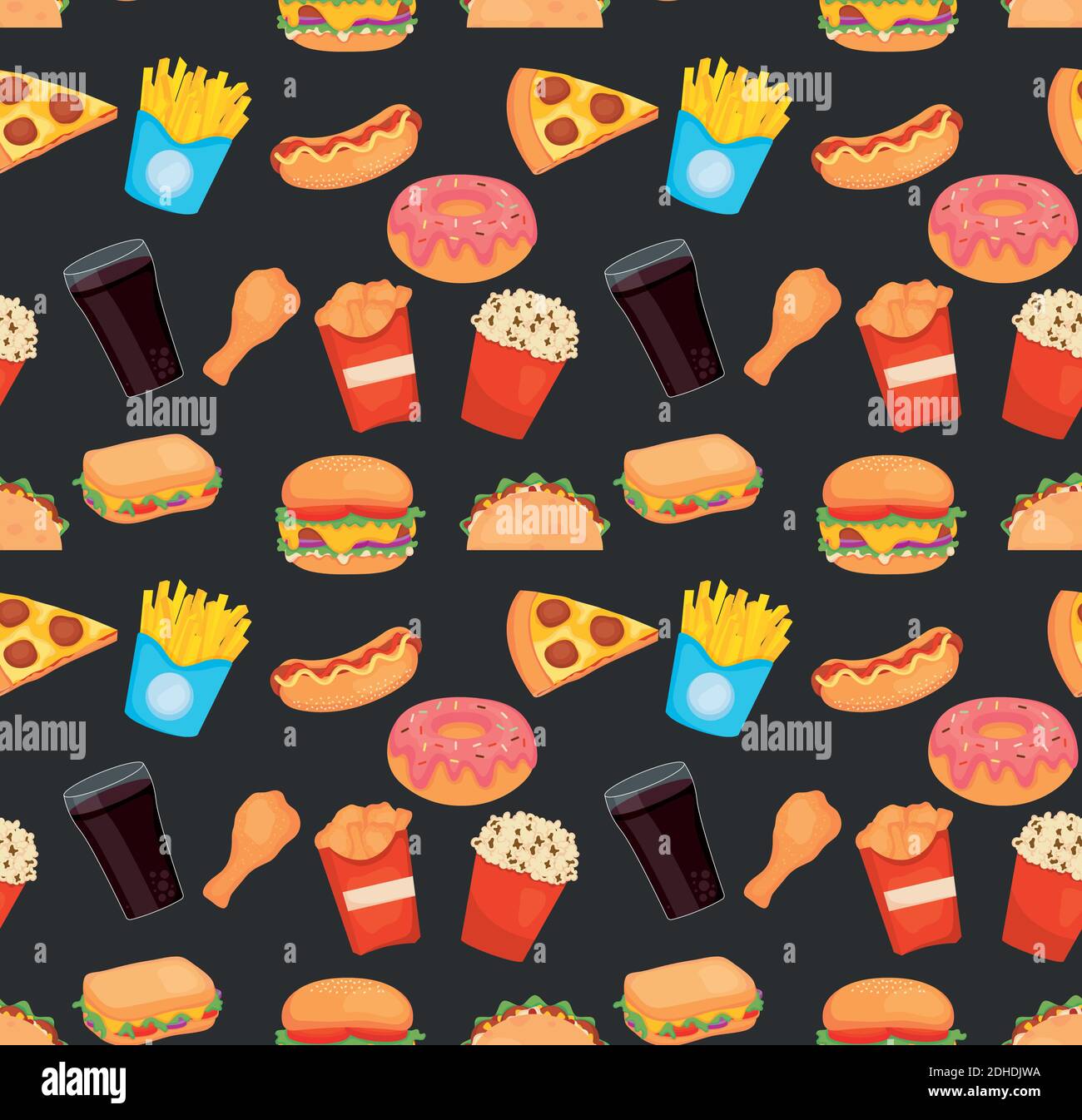 seamless pattern of fast food, colorful design, vector illustration ...