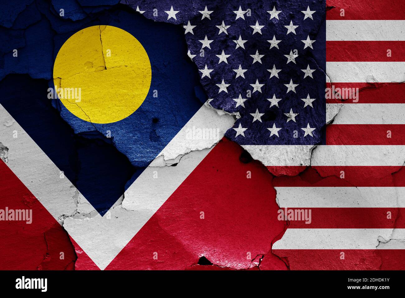 Flags of Denver and USA painted on cracked wall Stock Photo - Alamy